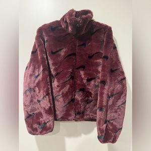 Nike | Jackets & Coats | Nike Sportswear Plush Burgundy Faux Fur Jacket ...